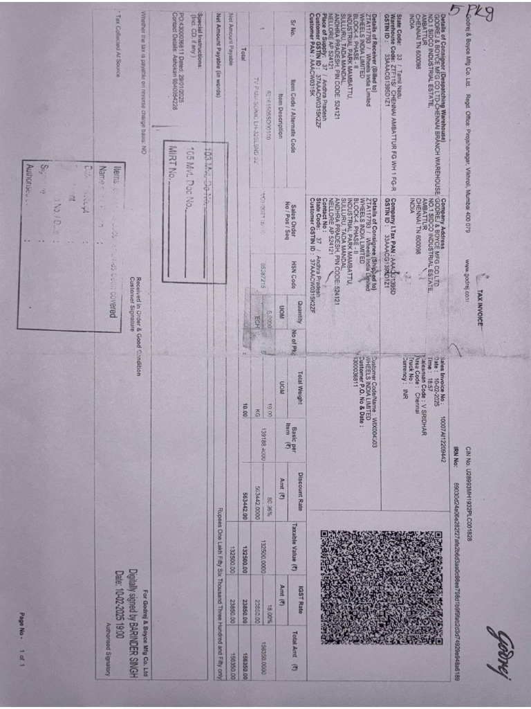 32" TV Panasonic Invoice | PDF