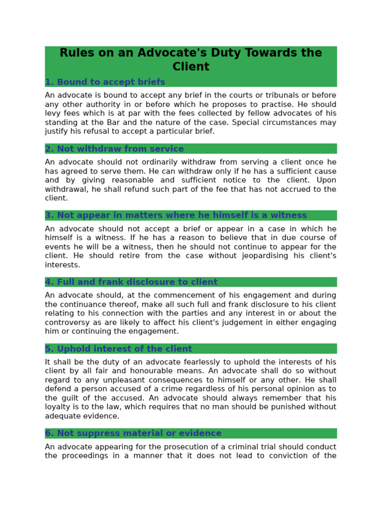 Advocate's Duty Towards The Client | PDF | Expense | Fee