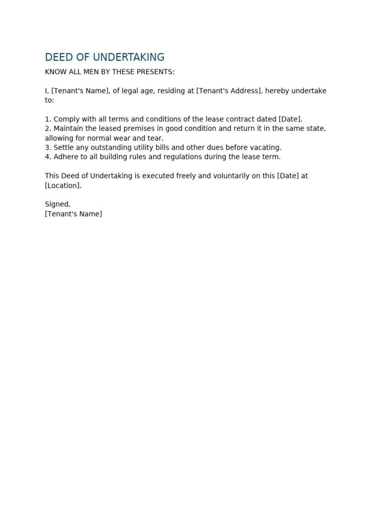 Tenant's Deed of Undertaking | PDF