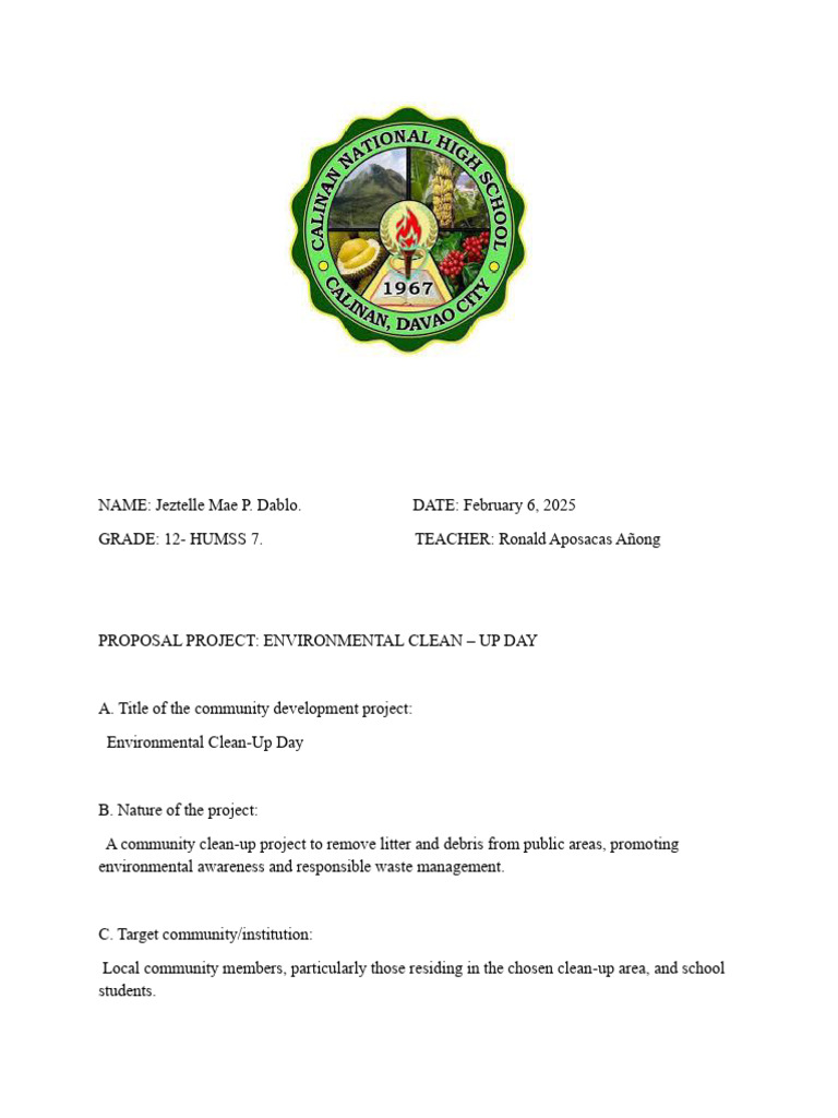 Environmental Clean-Up Day Proposal | PDF