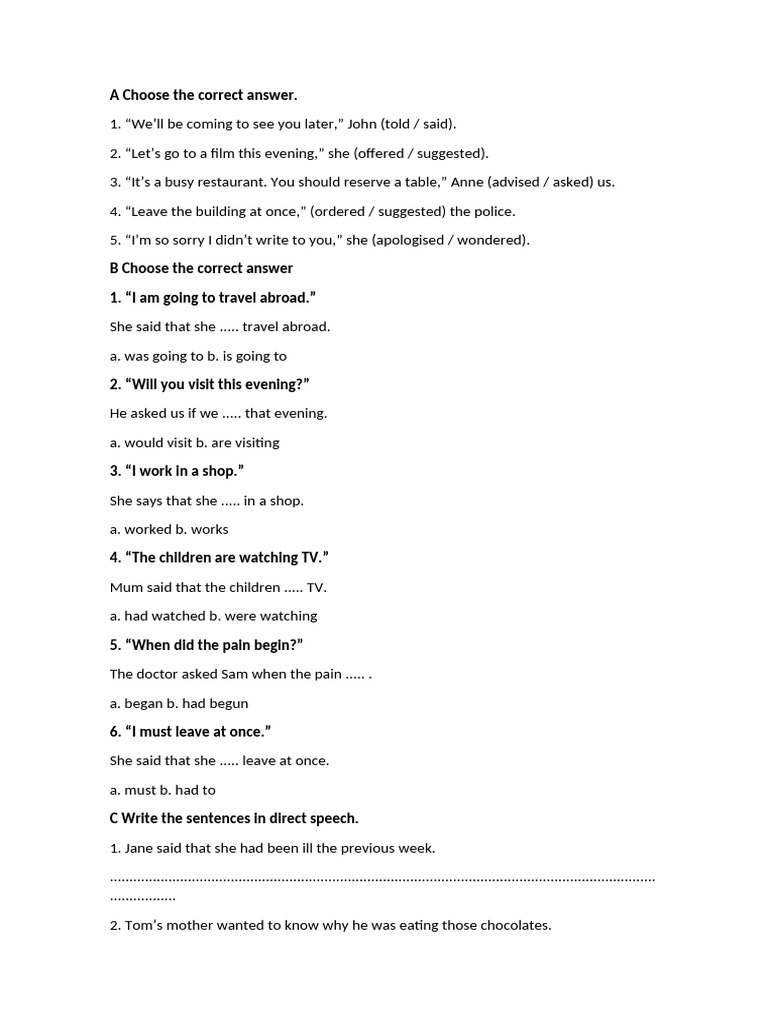 English Reported Speech Exercises | PDF