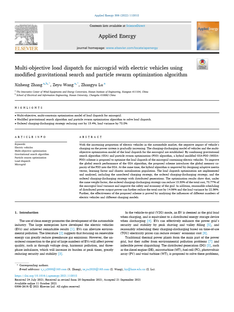 1.Multi-objective Load Dispatch for Microgrid With Electric Vehicles | PDF | Distributed ...