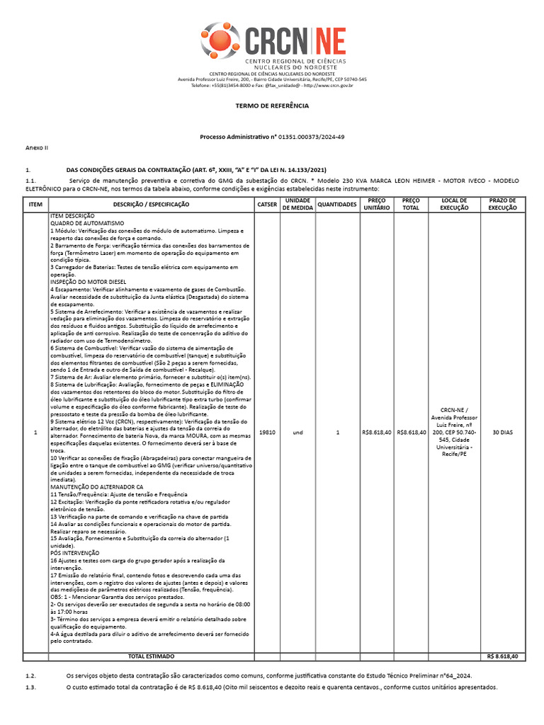 SEI - CNEN - 2621946 - Termo de Refer Ncia | PDF | Contabilidade | Business
