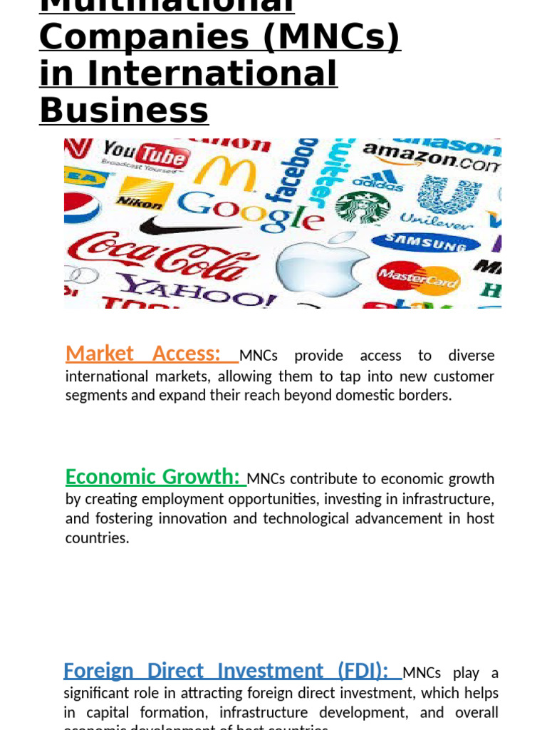 Importance of Multinational Companies (MNCs) in (1) | PDF | Multinational Corporation ...