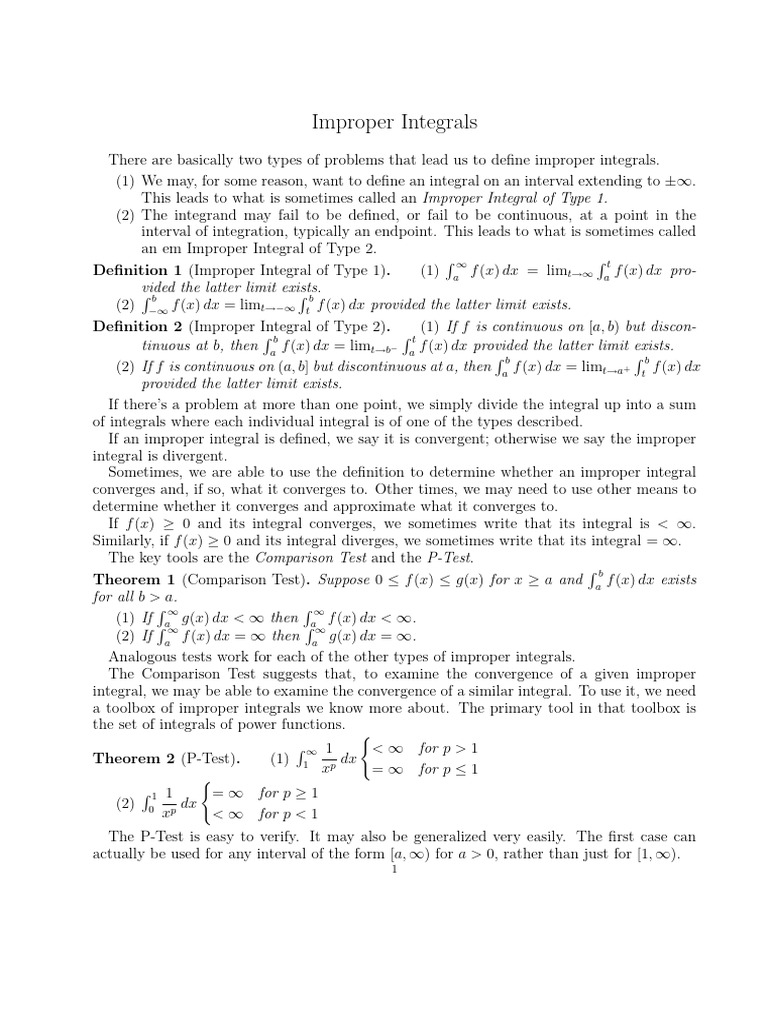 Types and Tests of Improper Integrals | PDF | Integral | Mathematical ...