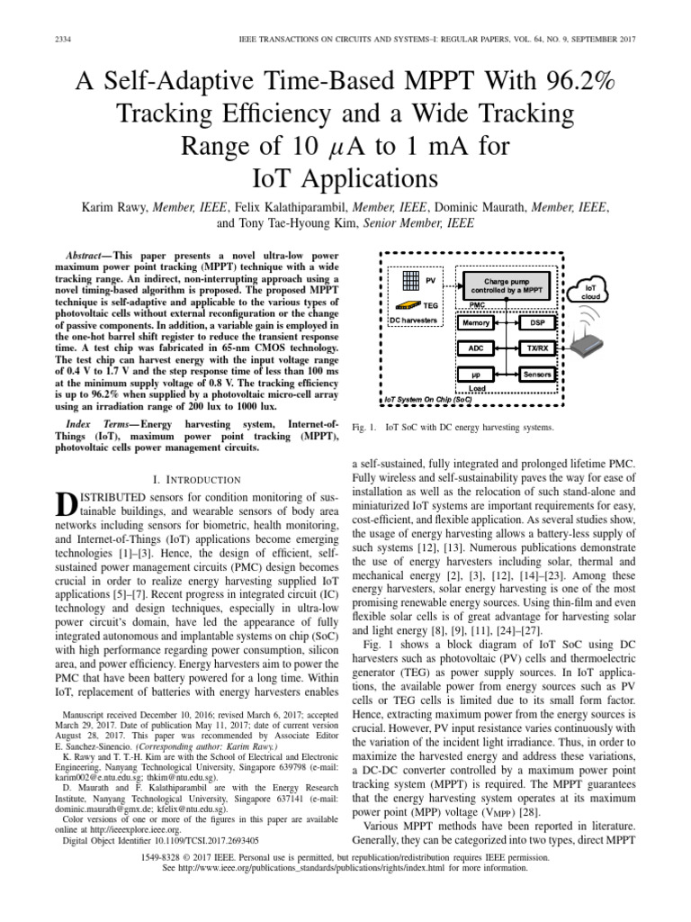 A Self Adaptive Time Based MPPT With 96.2% T Cs 17 | PDF | Energy Harvesting | Electricity