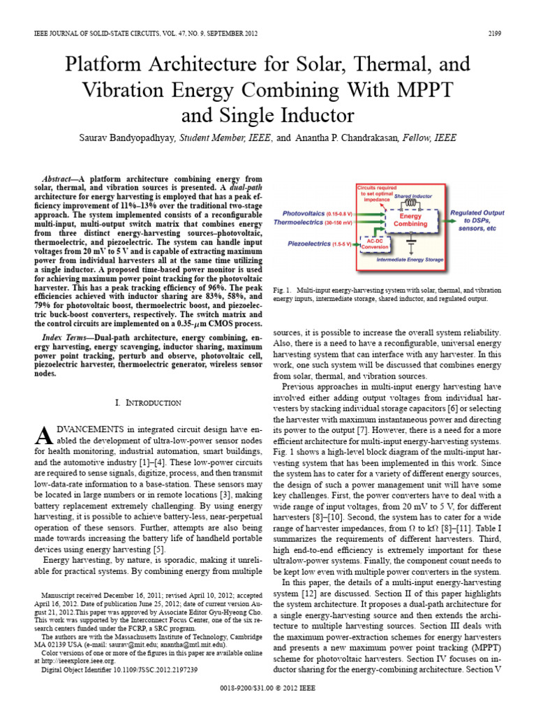 SIMO Solar Vibration Thermal MPPT | PDF | Energy Harvesting | Electrical Impedance
