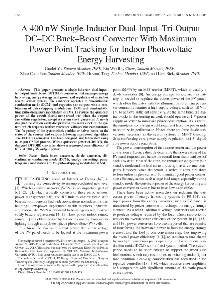 A 400 NW Single-Inductor Dual-Input–_Tri-Output DC–_DC Buck–_Boost Converter With Maximum Power ...