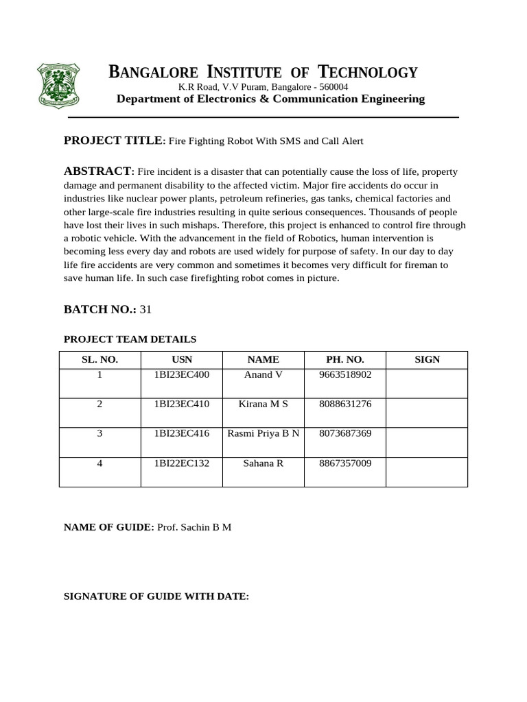 Fire Fighting Robot Project Overview | PDF