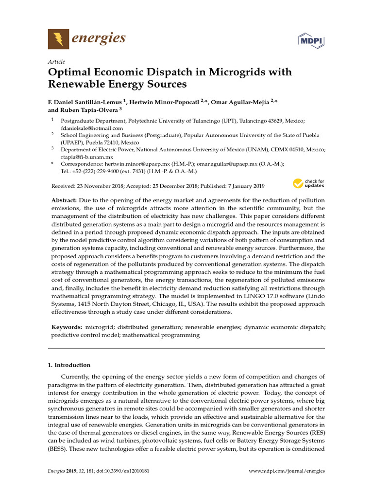 Optimal Economic Dispatch in Microgrids With Renew | PDF | Distributed Generation | Electricity ...