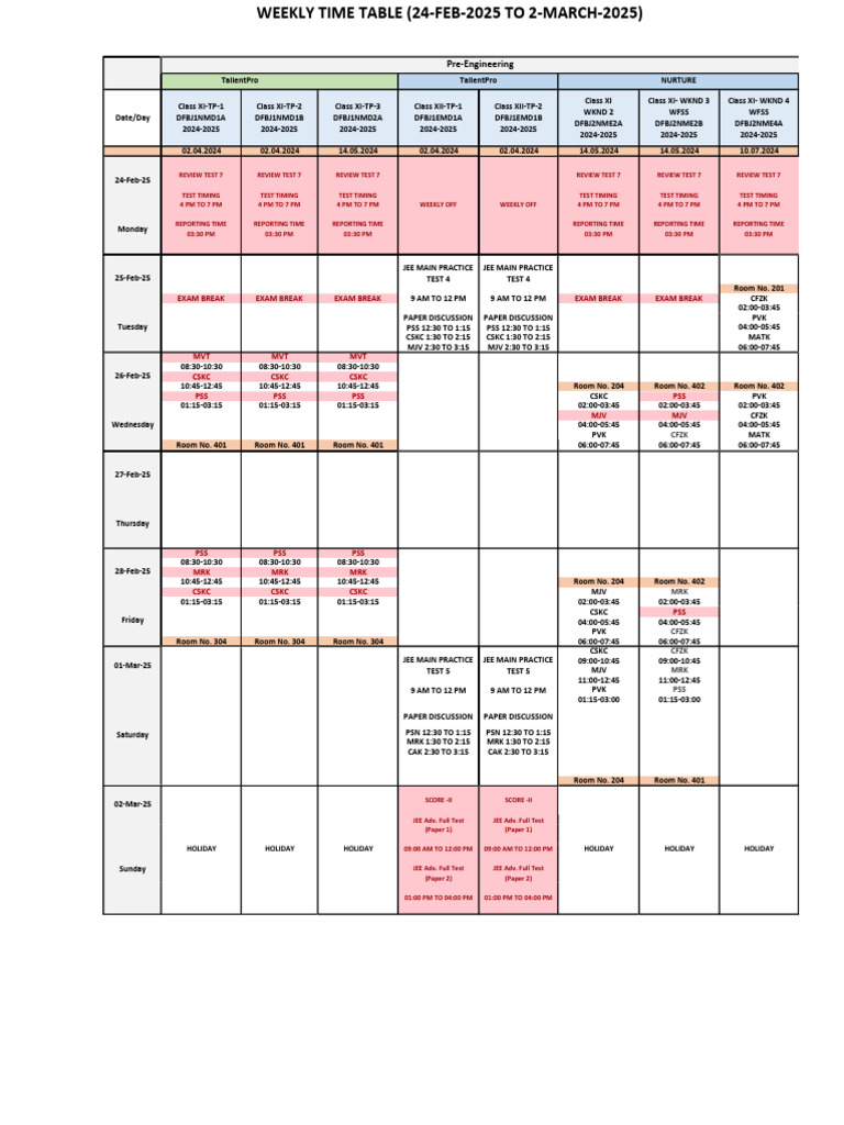 Iit-jee Time Table 24 Feb - 2 March | PDF | Higher Education ...