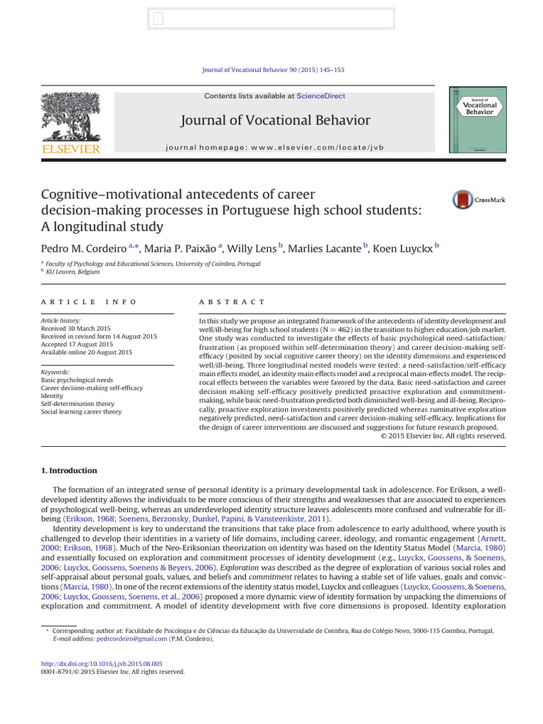 Cognitive-Motivational Antecedents of Career | PDF | Errors And Residuals | Standard Deviation