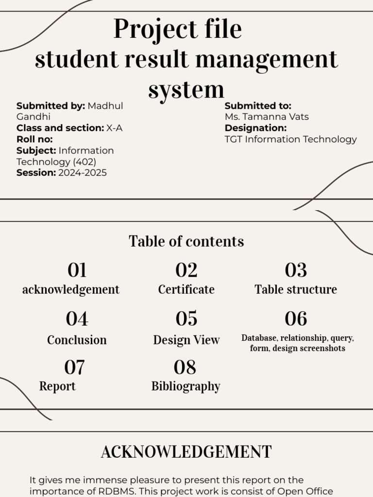 Project File - Student Result Management System | PDF | Databases | Information Science