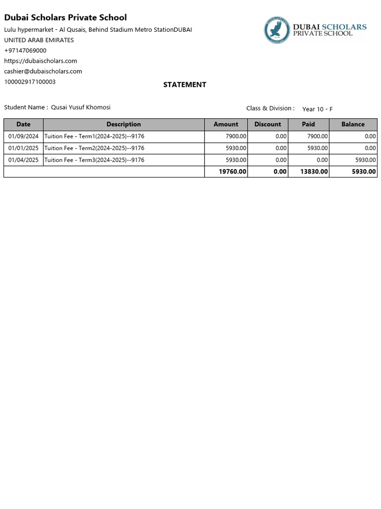 Fee Wise Statement | PDF