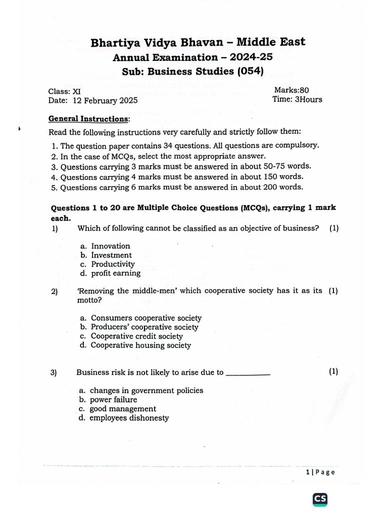 Annual Exam BST paper | PDF