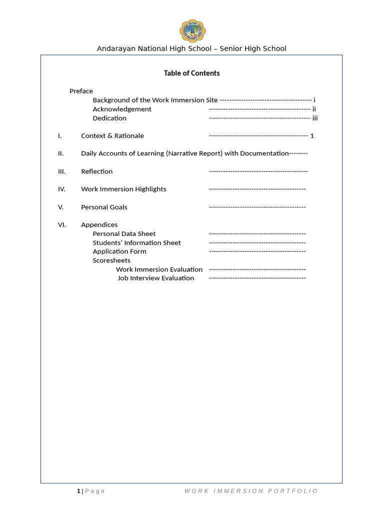 Work Immersion Template STEM | PDF