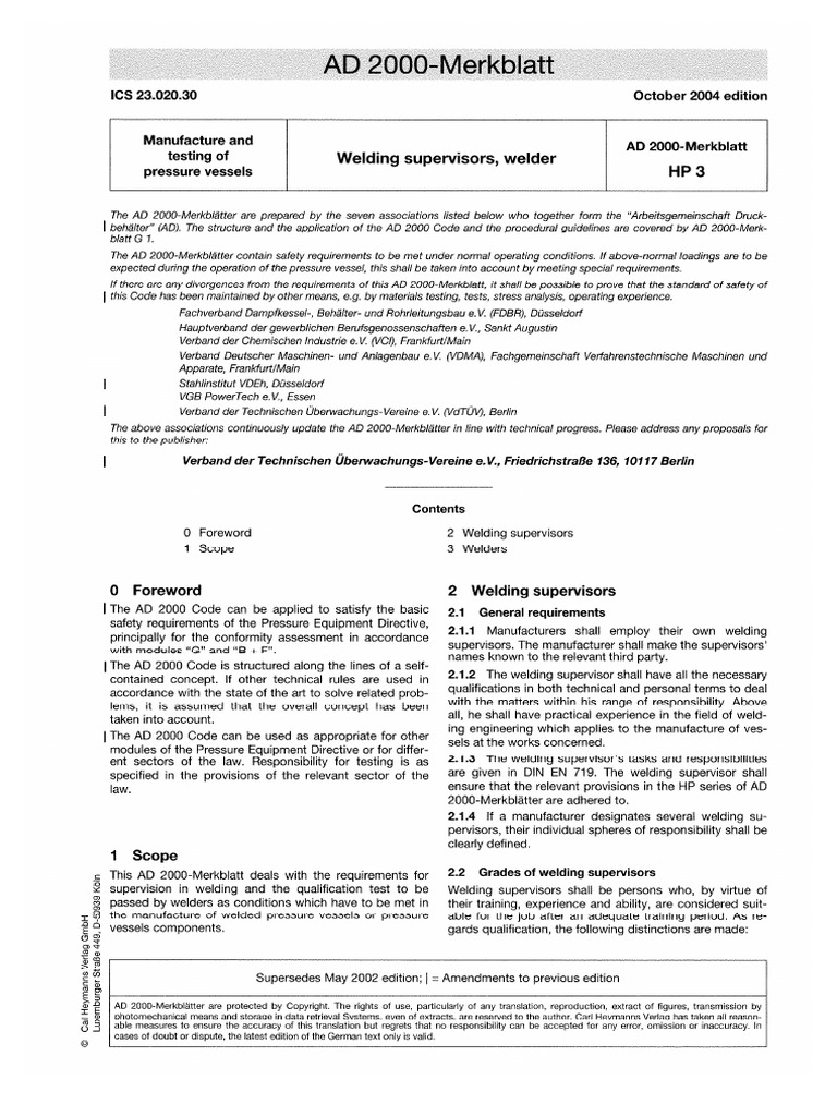AD 2000-Merkblatt HP 3 Englisch vom 10-2004 | PDF