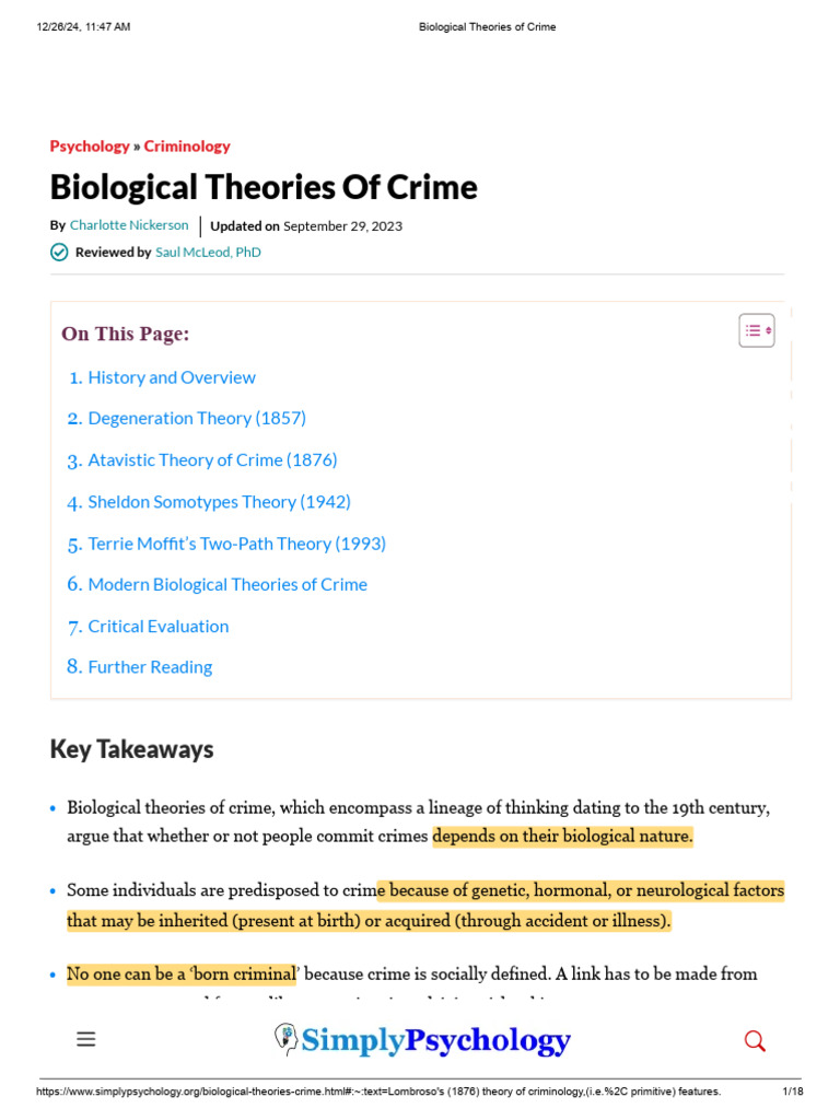 Biological Theories of Crime-output | PDF | Criminology | Crimes