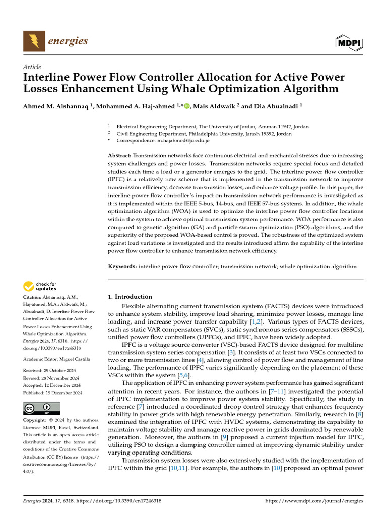 Interline Power Flow Controller Allocation For Active Power Losses ...
