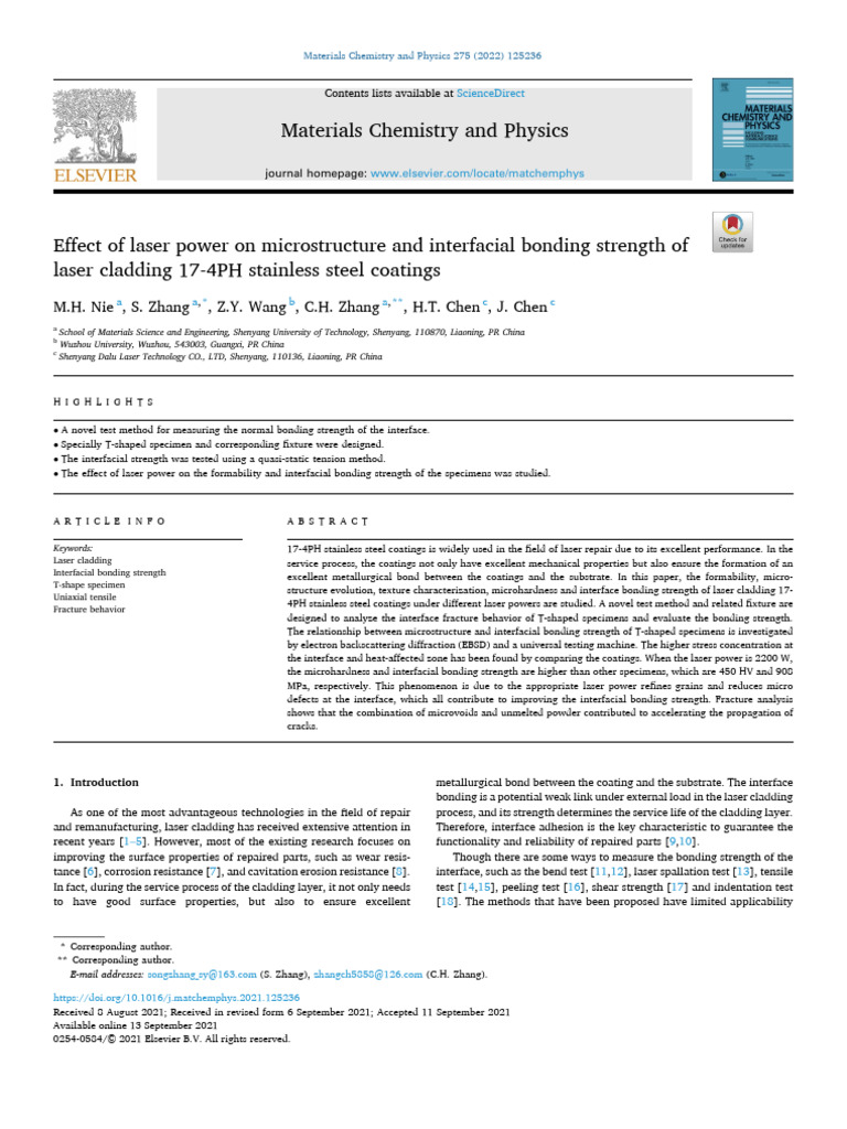 [9] Effect of Laser Power on Microstructure and Interfacial Bonding Strength of Laser Cladding ...