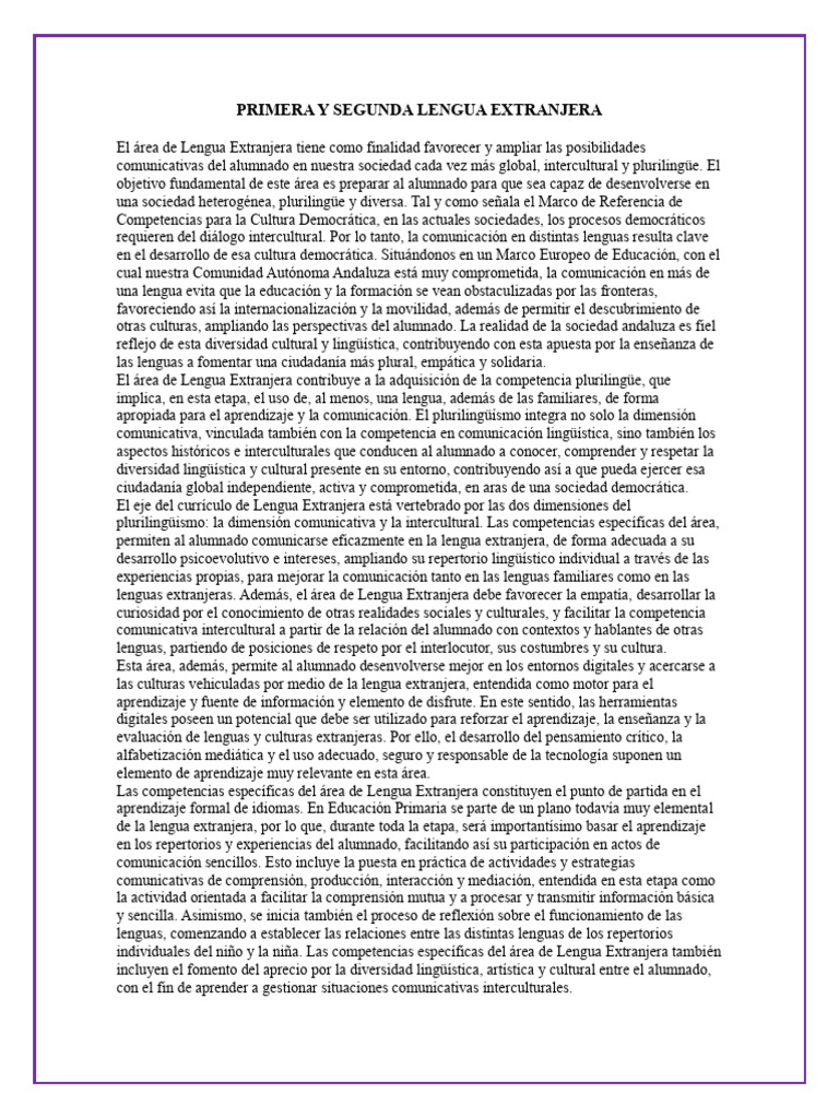 2º CICLO. Lenguas Extranjeras | PDF | Segundo lenguaje | Aprendizaje