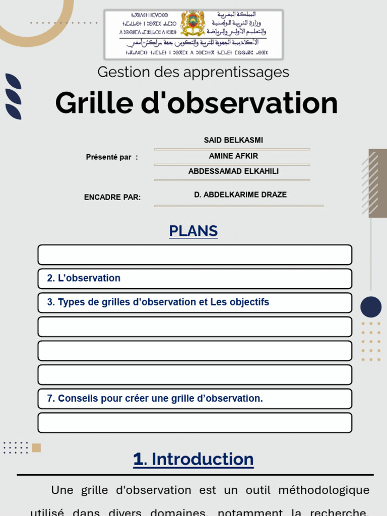 Grille d'observation pédagogique en classe | PDF | Apprentissage ...