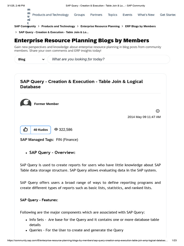 Sap Query Creation And Execution Table Join And Lo Sap Community 3831