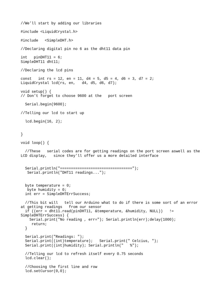 Temperature and Humidity Sensor With LCD Display - Ino | PDF