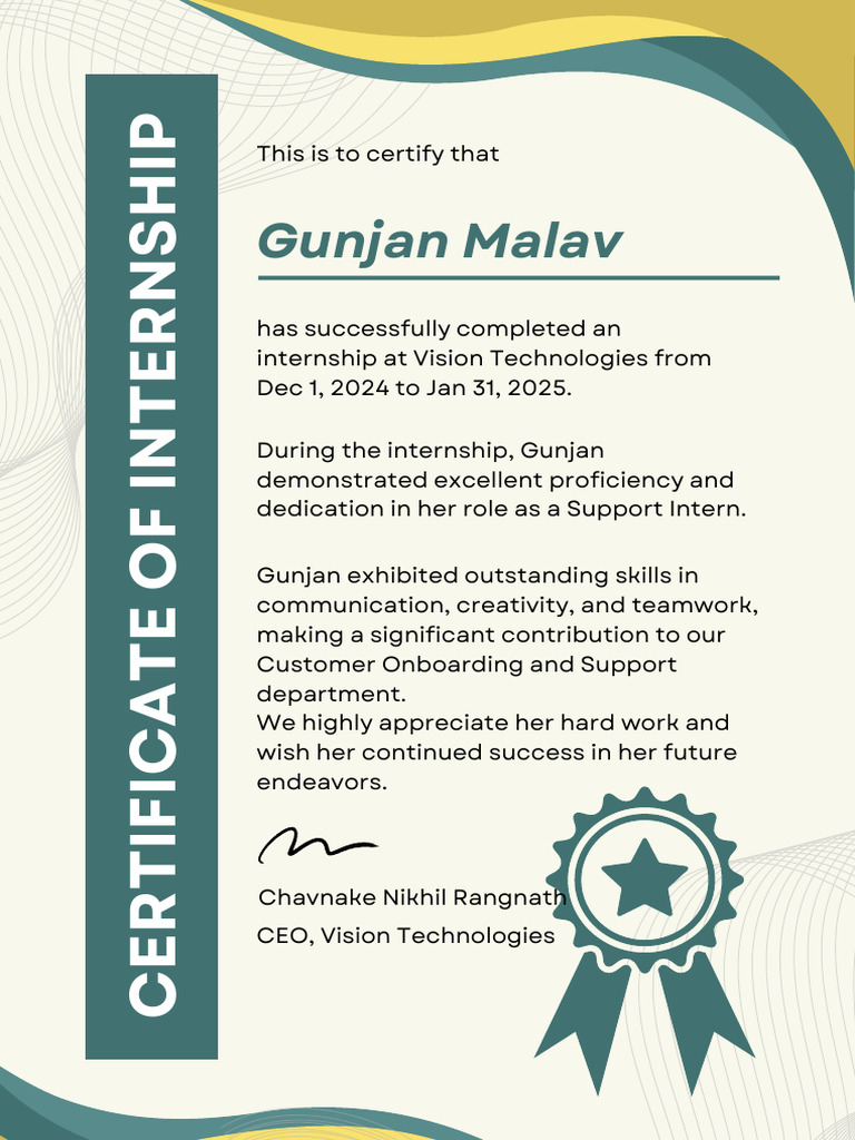 Green Yellow Simple Abstract Certificate of Internship | PDF