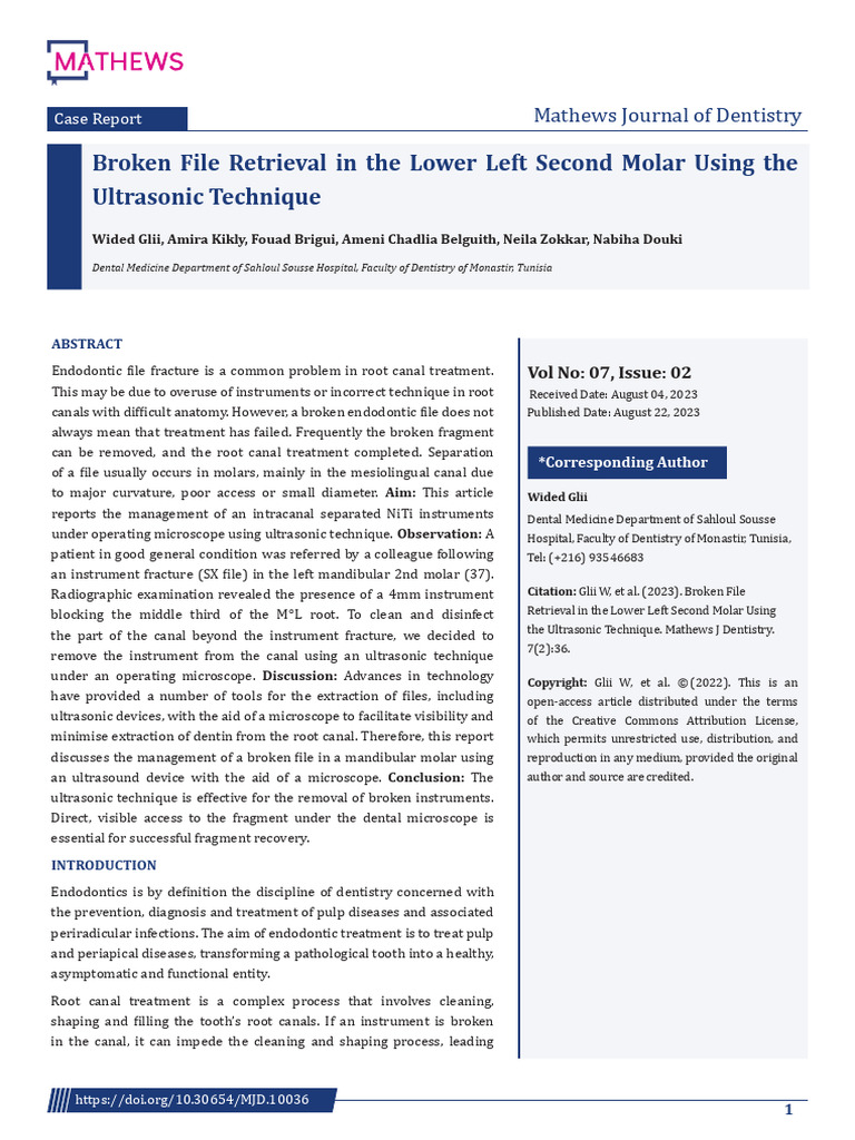 Broken File Retrieval in The Lower Left Second Molar Using The ...