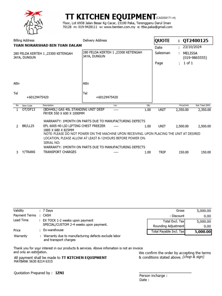Sales Quotation 8 (SST 2) - TT KITCHEN (TUAN NORARSHAD) | PDF ...