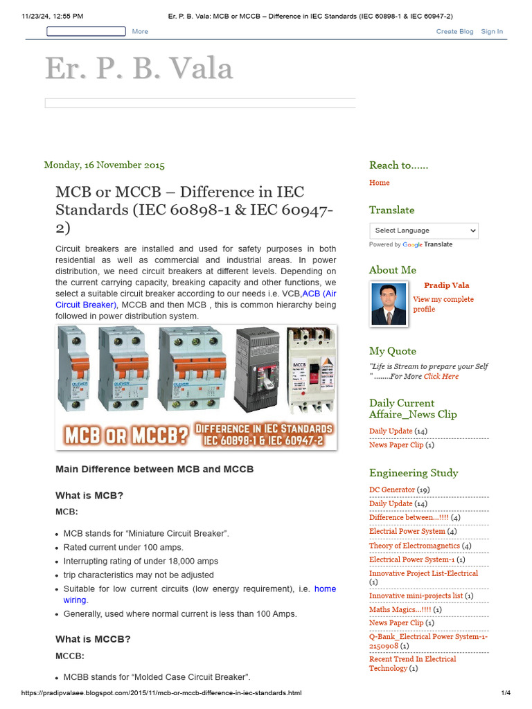 Er. P. B. Vala - MCB or MCCB - Difference in IEC Standards (IEC 60898-1 & IEC 60947-2) | PDF ...