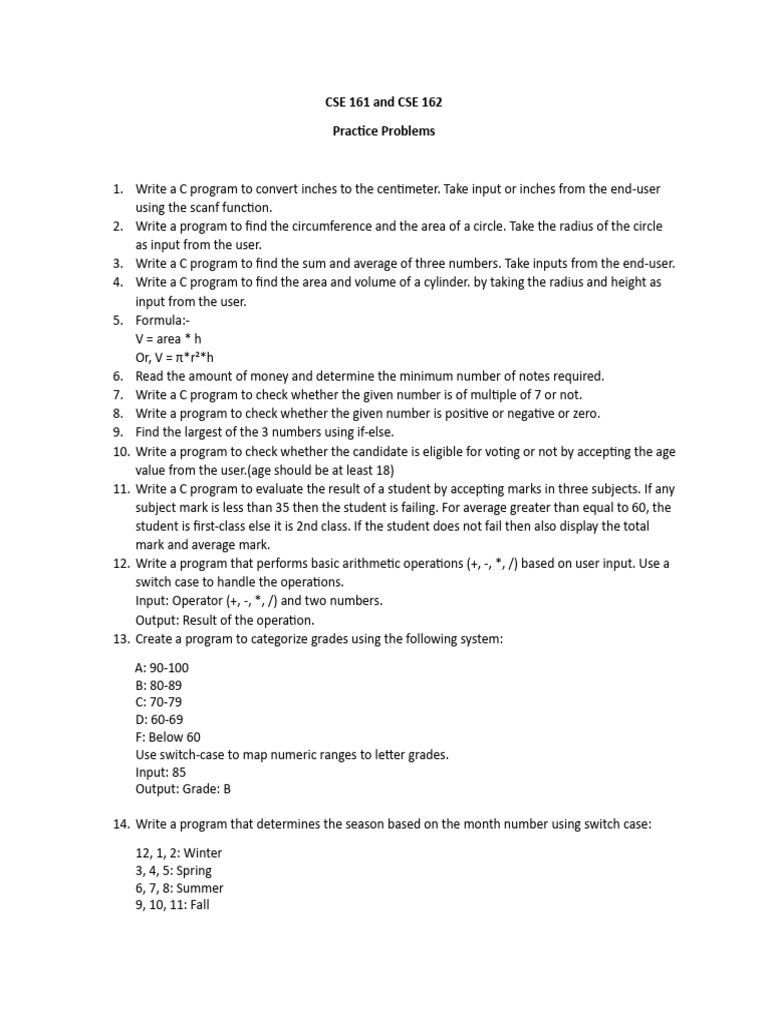 C Programming Practice Problem - 2 | PDF | Area | Elementary Mathematics