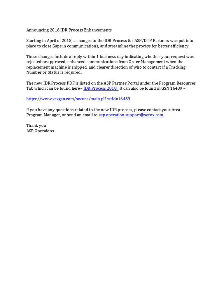 2018 IDR Process Enhancements | PDF