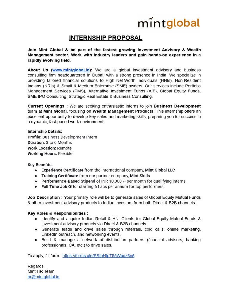 MG Internship Proposal | PDF