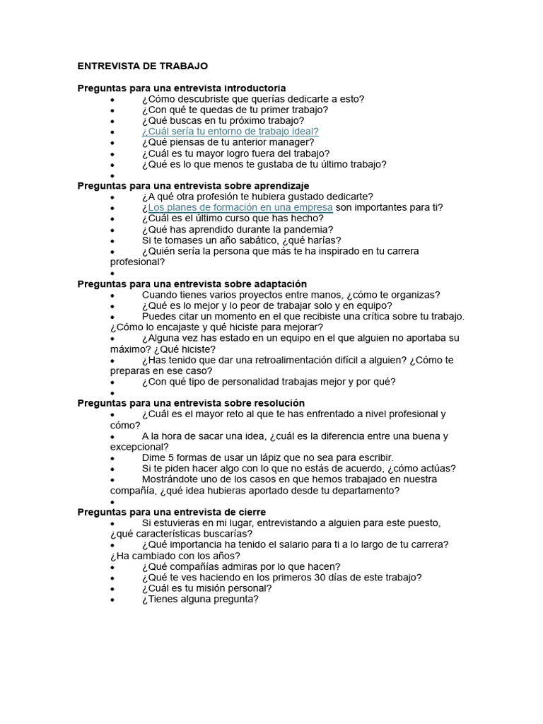 Preguntas Clave para Entrevistas de Trabajo | PDF | Entrevista de trabajo