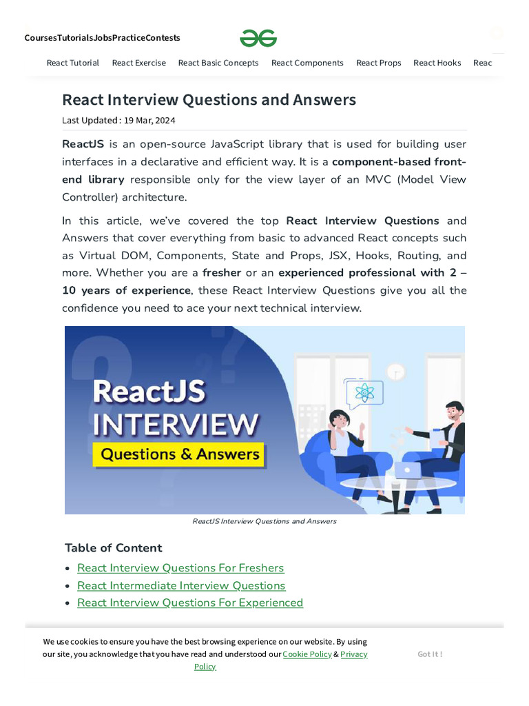Top 50 React Interview Questions And Answers 2024 Pdf Document Object Model Java Script