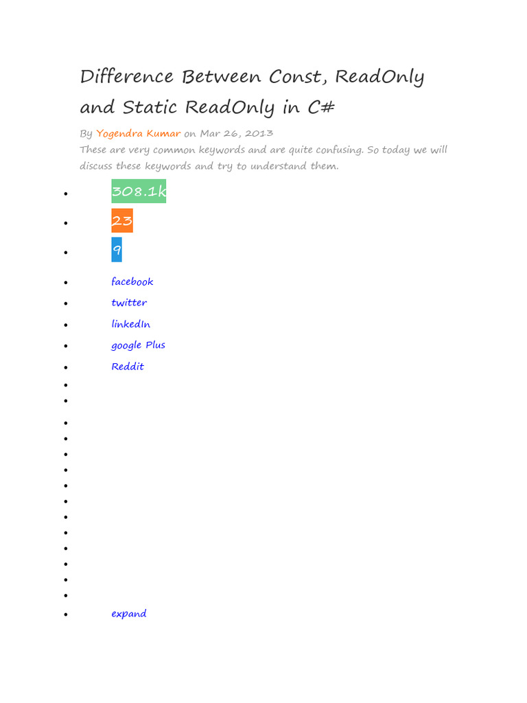 Const Vs Readonly | PDF | Constructor (Object Oriented Programming) | Programming