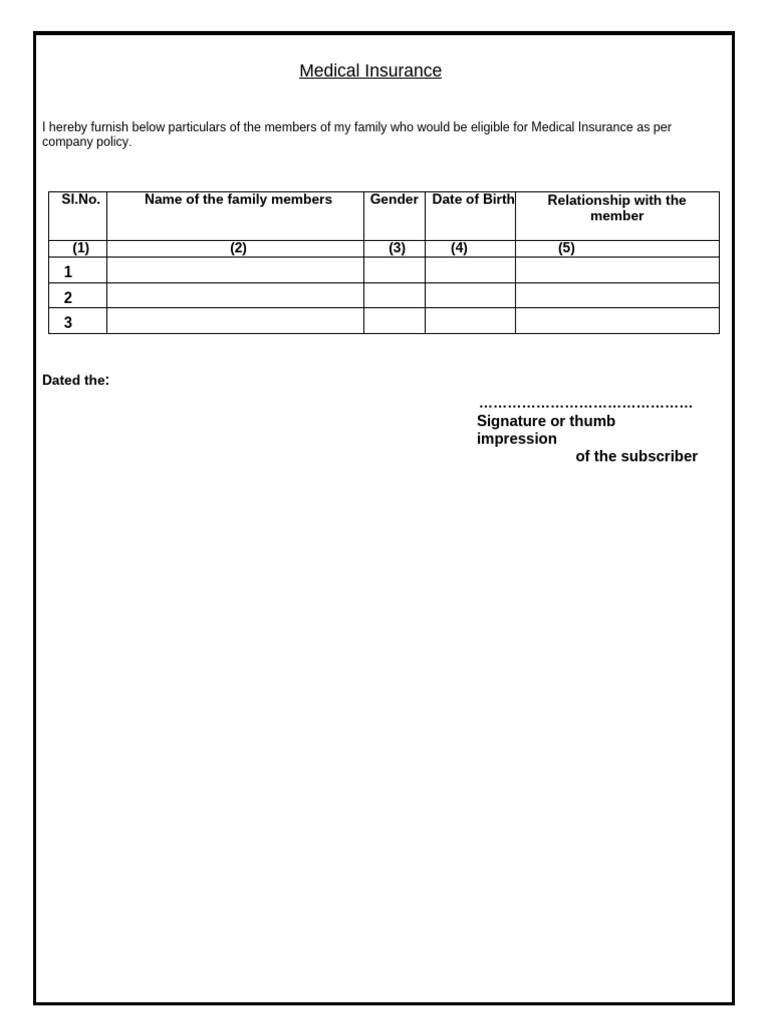 Medical Insurance Form | PDF