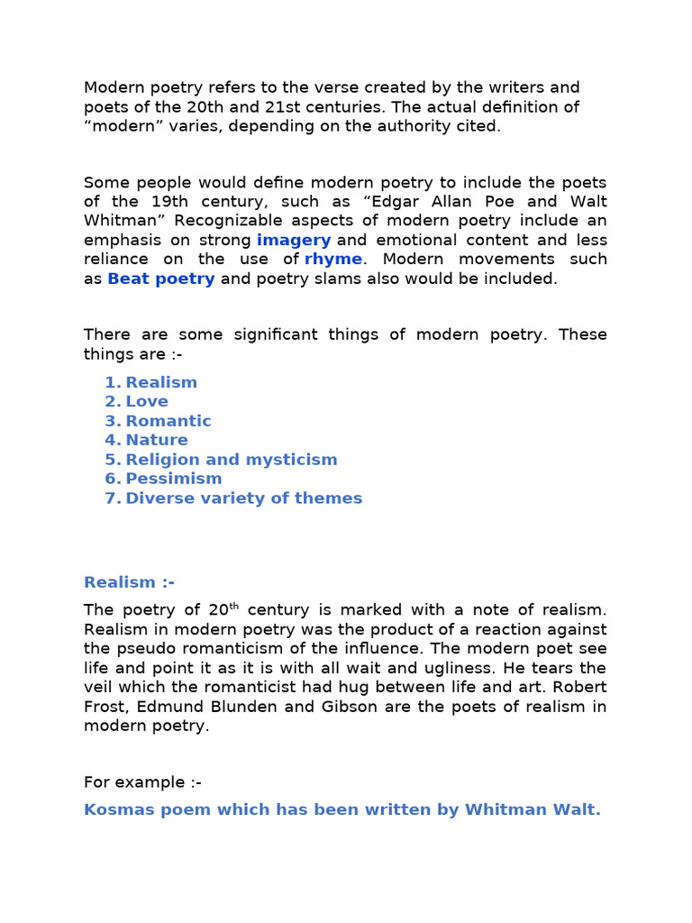 Key Features of Modern Poetry | PDF | Poetry | Romanticism