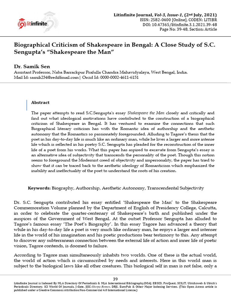 Biographical Criticism of Shakespeare in | PDF | Immanuel Kant ...