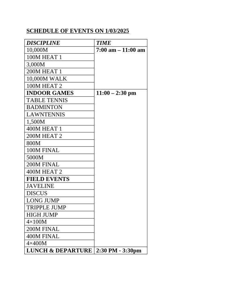 Schedule of Events On 1 | PDF
