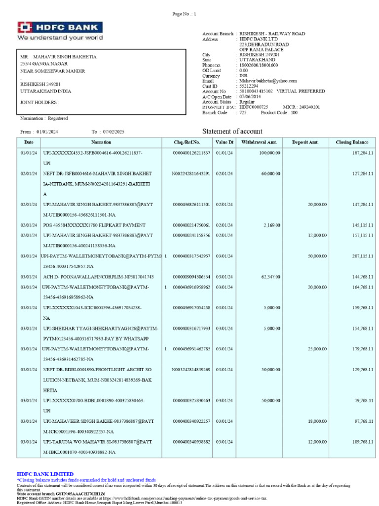 Acct Statement_XX5102_070225 (1) | PDF | Banking | Service Industries