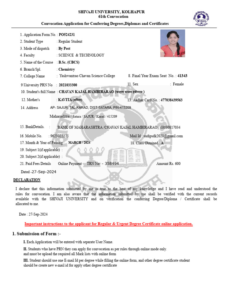 Kajal Convocation | PDF