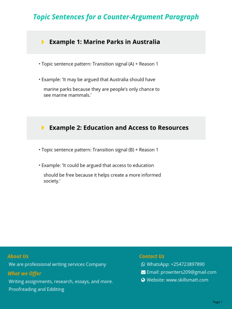 Topic Sentences for a Counter-Argument Paragraph | PDF