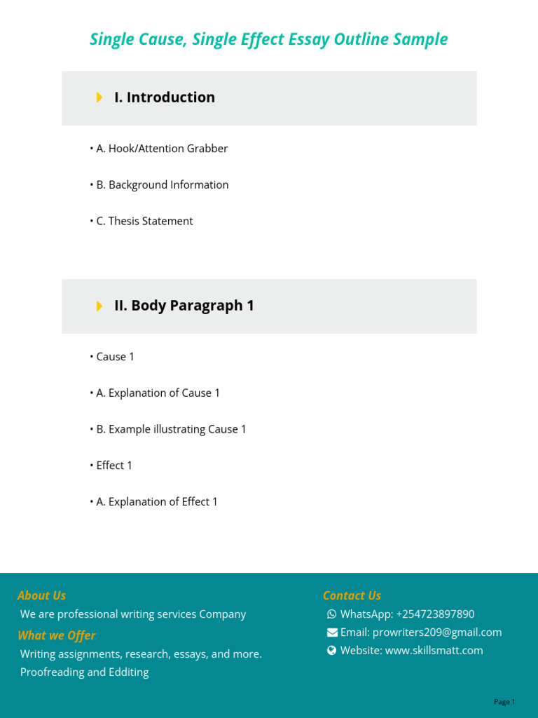 Single Cause Single Effect Essay Outline Sample | PDF