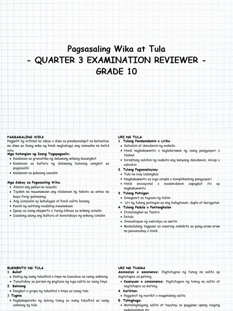 Filipino Reviewer Q3 Examination | PDF