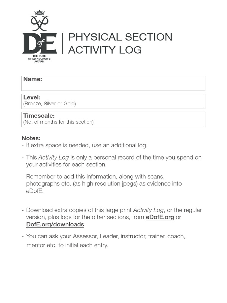 Activity Log Physical Large | PDF