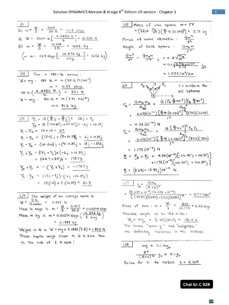 Solution - Engineering Mechanics Dynamics - 6h Ed - J.L. Meriam, L.G. Kraige | PDF