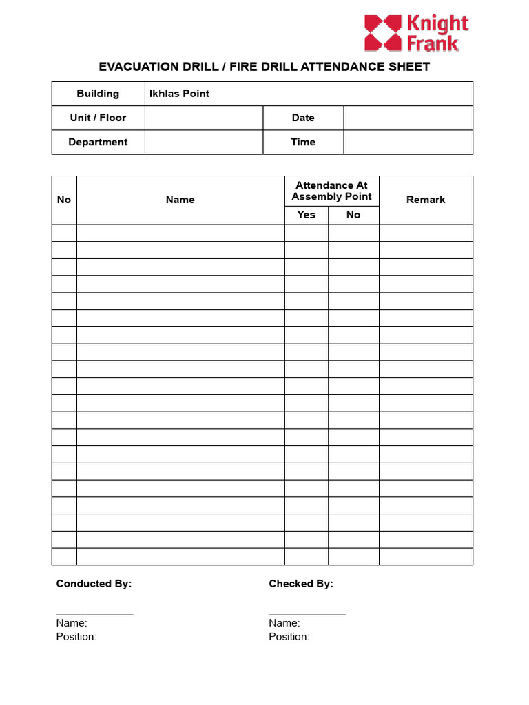 IP - Evacuation & Fire Drill Attendance Sheet | PDF